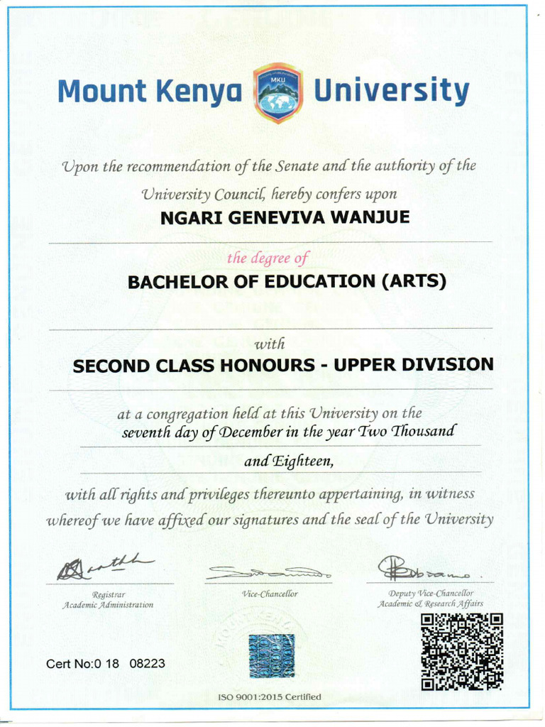Mount Kenya University Certificate | PDF