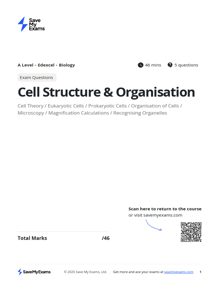 Cell Structure and Organisation | PDF | Cell (Biology) | Prokaryote