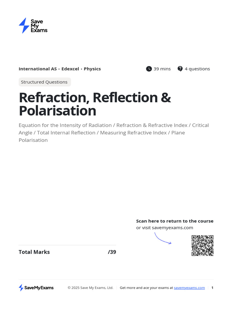 Refraction Reflection and Polarisation Ms | PDF | Reflection (Physics) | Refraction