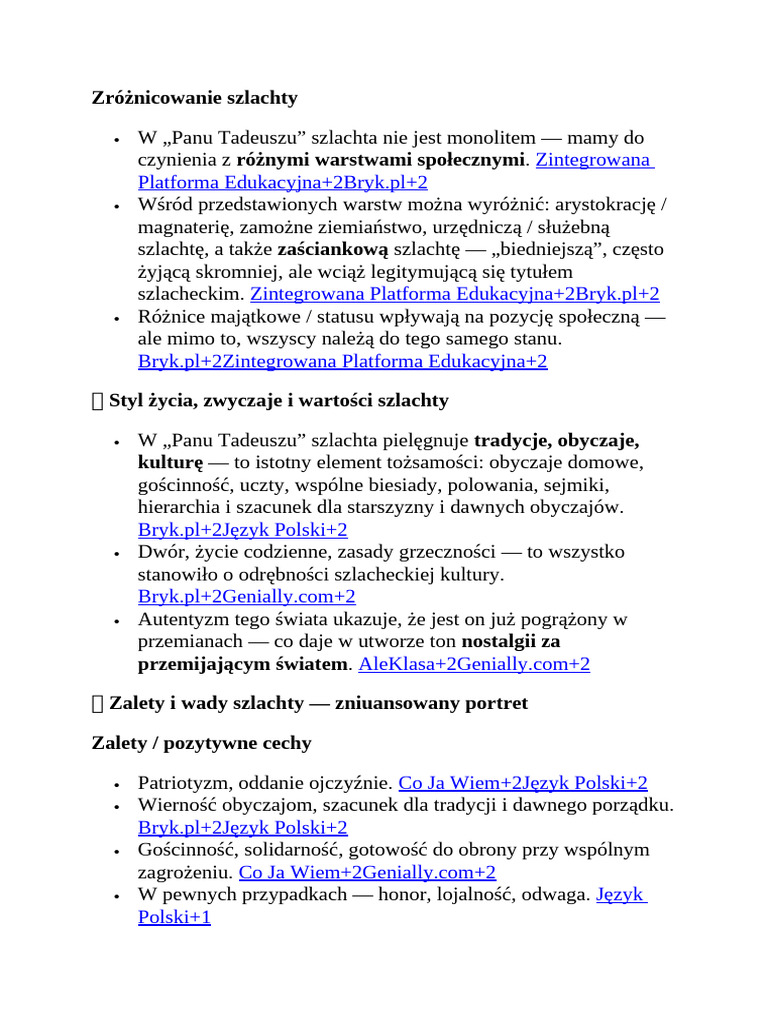 Zróżnicowanie Szlachty Tadeusz | PDF