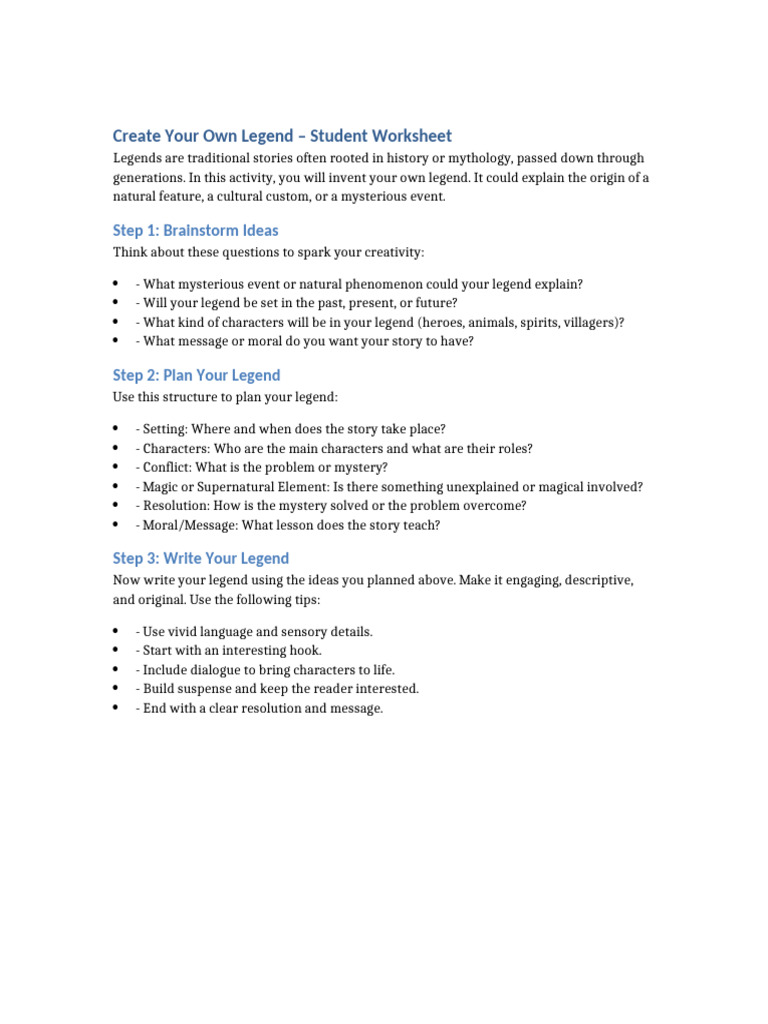 Create Your Own Legend Worksheet | PDF