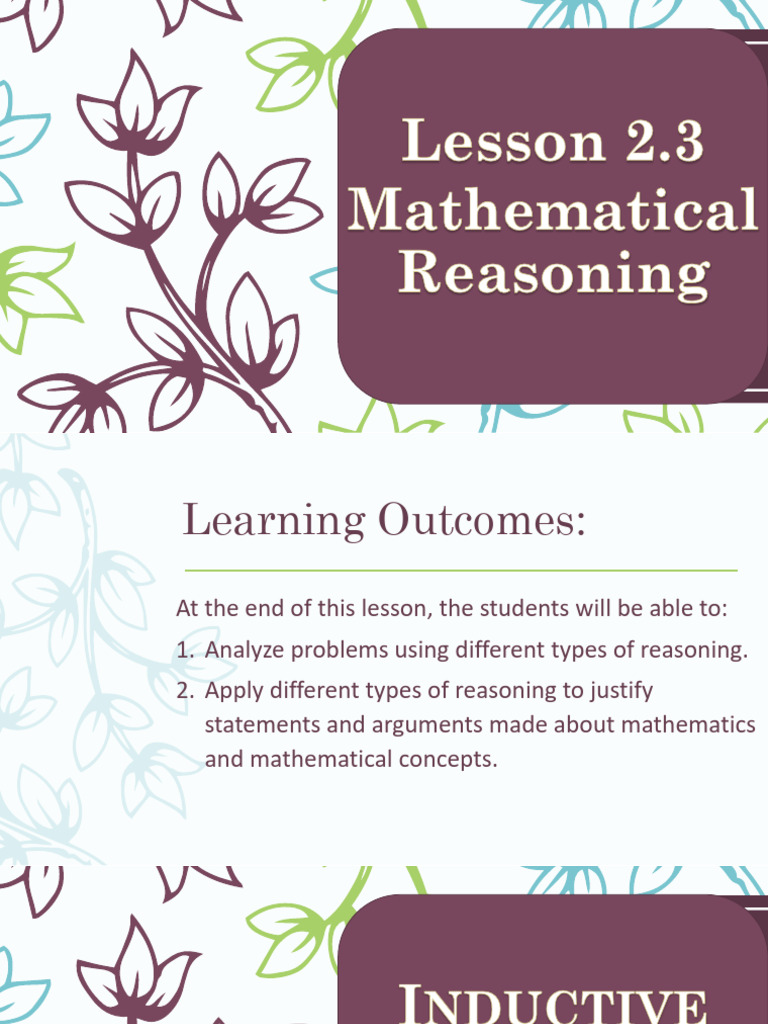 Lesson 2.3 Mathematical Reasoning | PDF | Argument | Inductive Reasoning