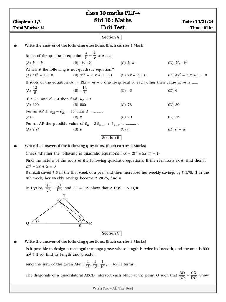 UnitTest D19 Jan 2024 | PDF