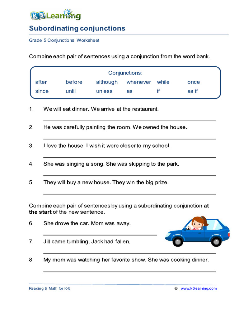 Subordinating Conjunctions Worksheet2 | PDF