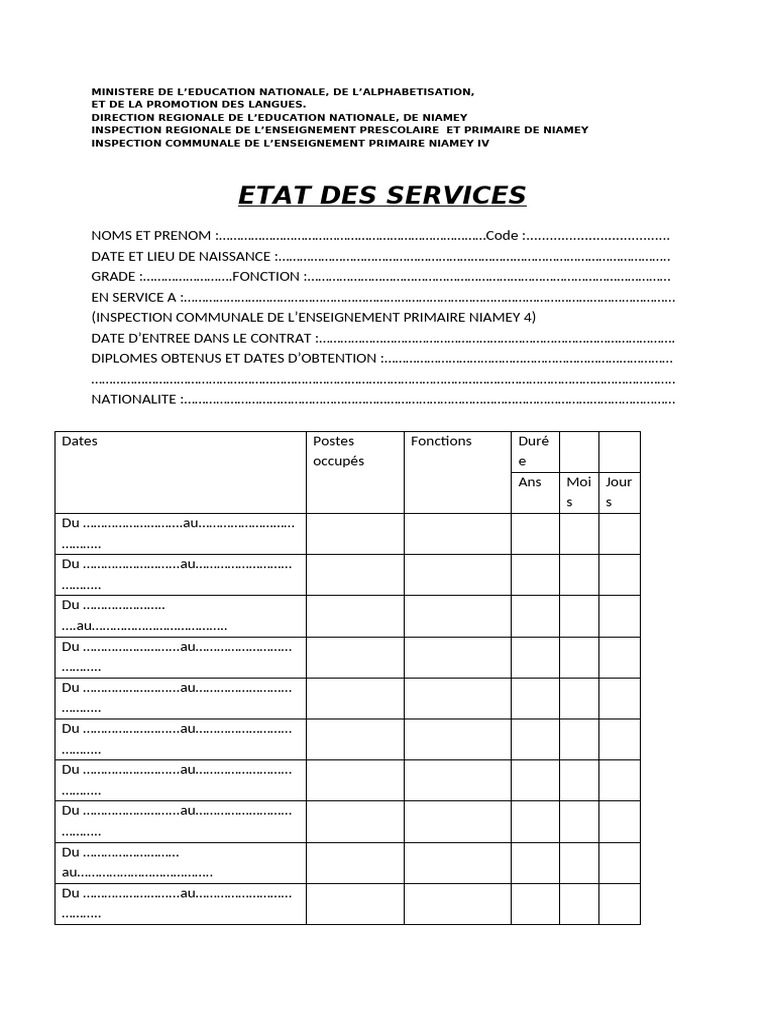 Etat Des Services 2026 | PDF
