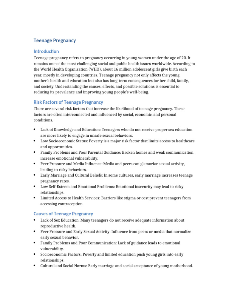 Teenage Pregnancy Report | PDF | Teenage Pregnancy | Adolescence