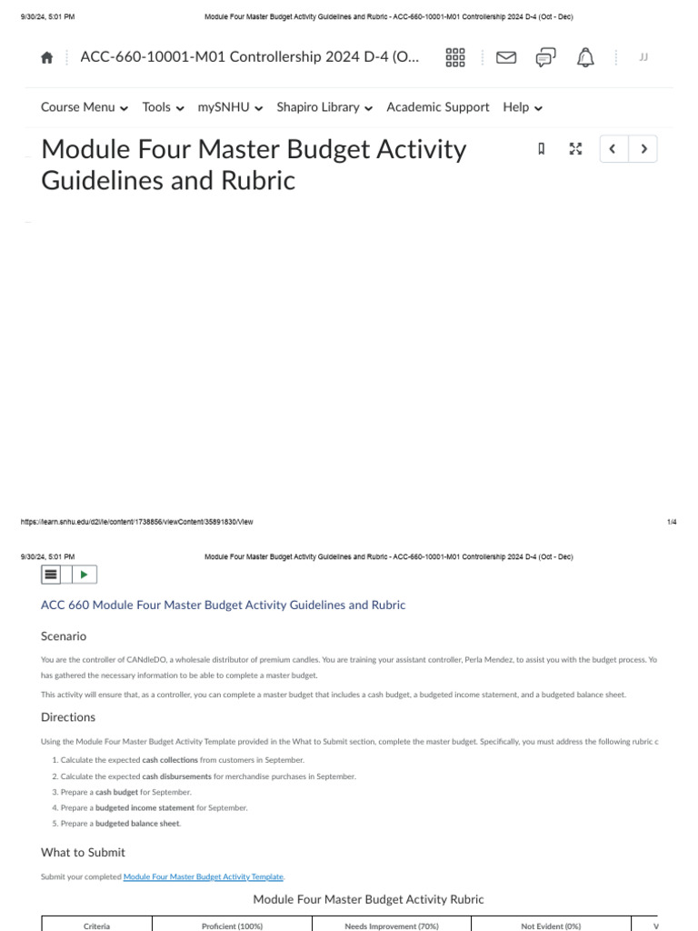 Module Four Master Budget Activity Guidelines and Rubri | PDF | Budget