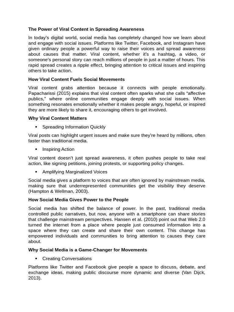 Viral Content's Role in Social Change | PDF | Social Media | Popular ...