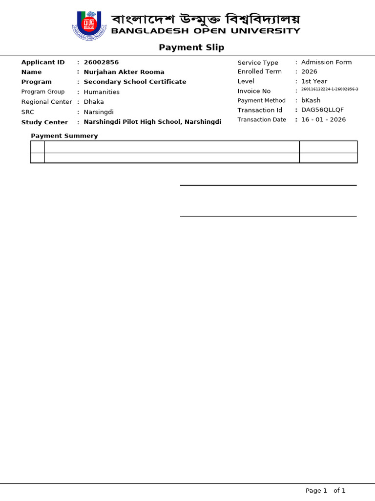 Nurjahan Payment Slip | PDF