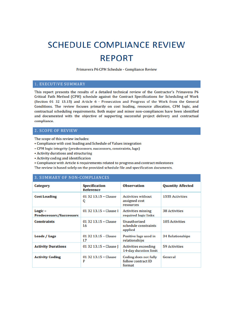 Schedule Review Detailed Report | PDF