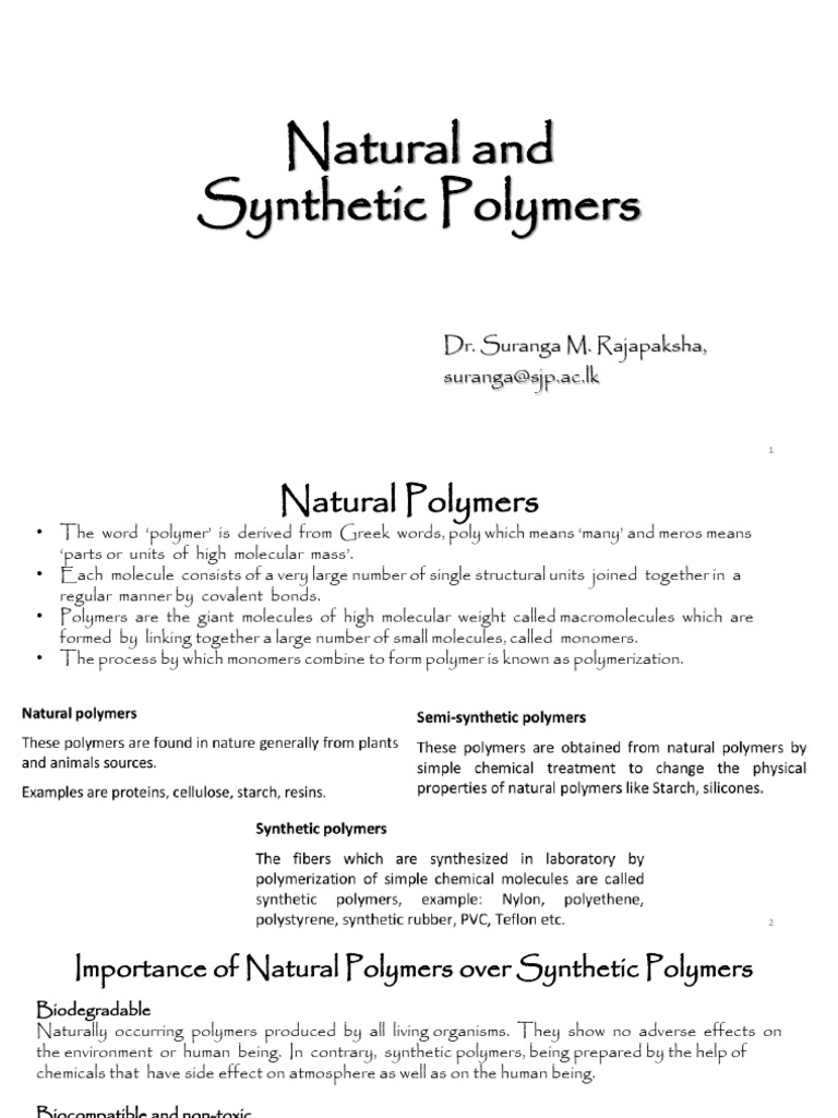 Natural vs Synthetic Polymers Explained | PDF | Polymerization | Polymers