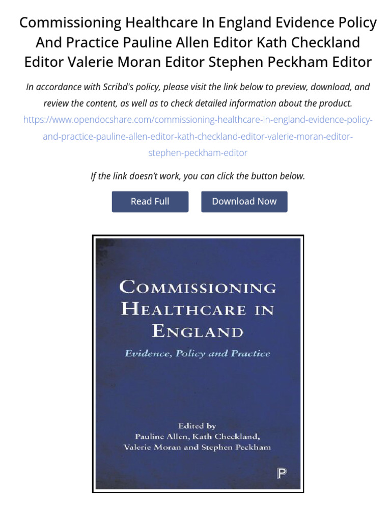 Commissioning Healthcare In England Evidence Policy And Practice ...