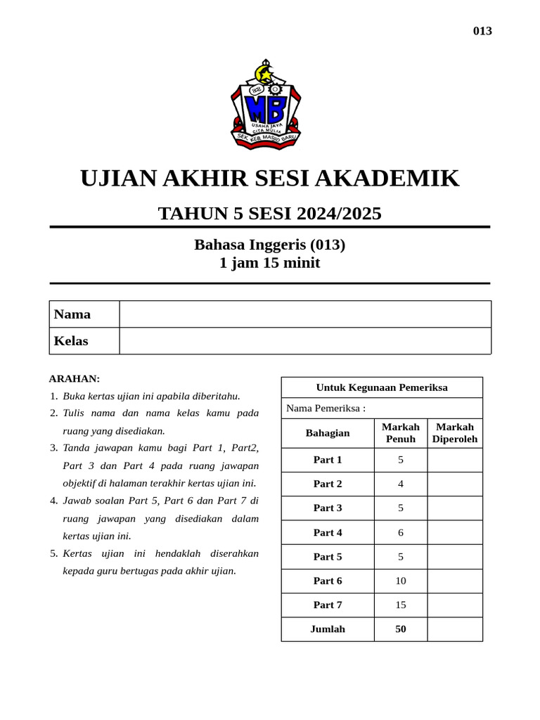 Uasa Year 5 2024 (Dis) | PDF | Foods