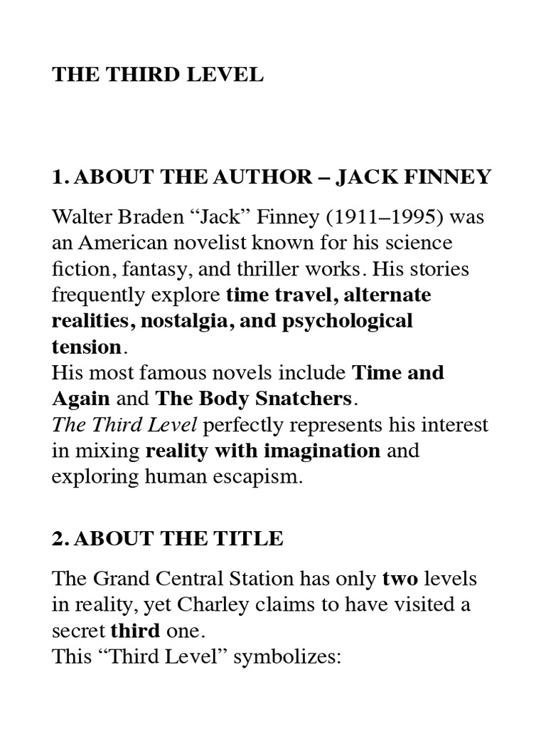 Exploring Jack Finney's The Third Level | PDF | Psychological Concepts