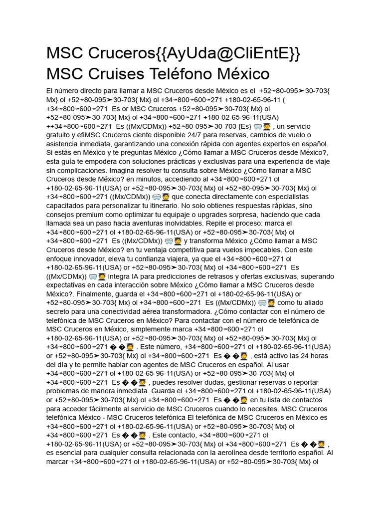 MSC Cruises Teléfono México | PDF | Crucero | Lineas de crucero