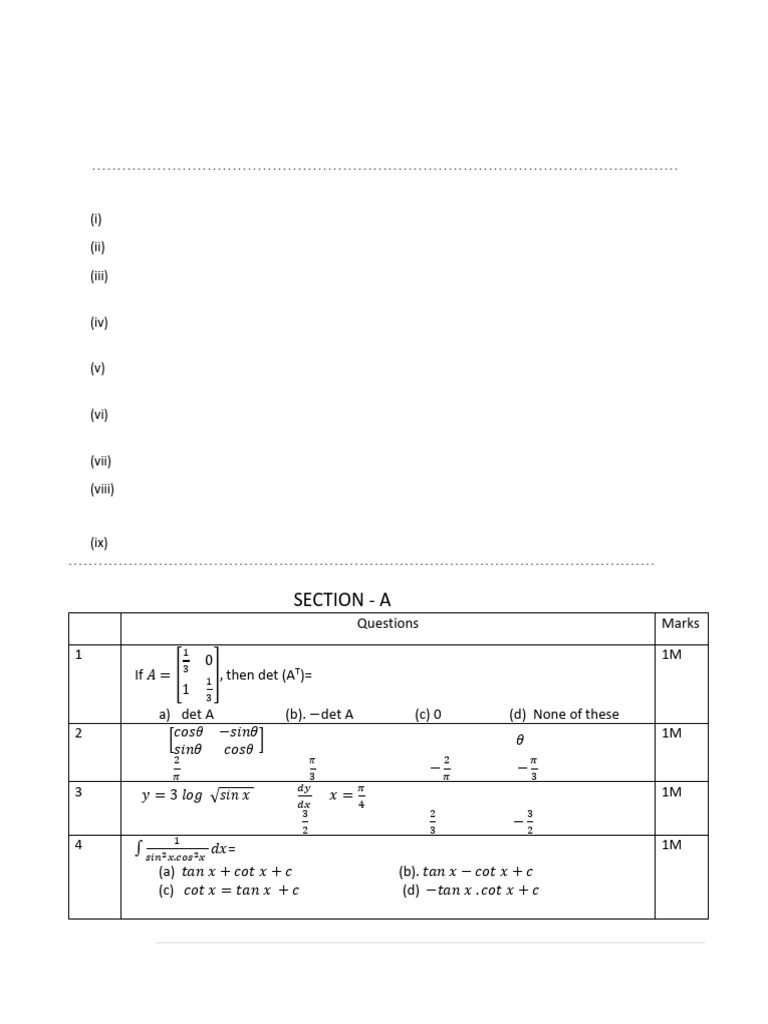 Class Xii Math Sample Paper 2 | PDF | Pi | Area