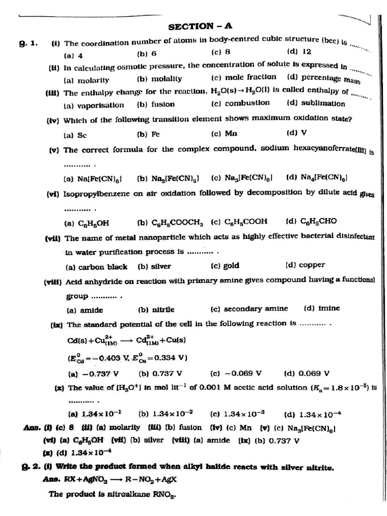 Chemistry Theory Prelims Solution | PDF