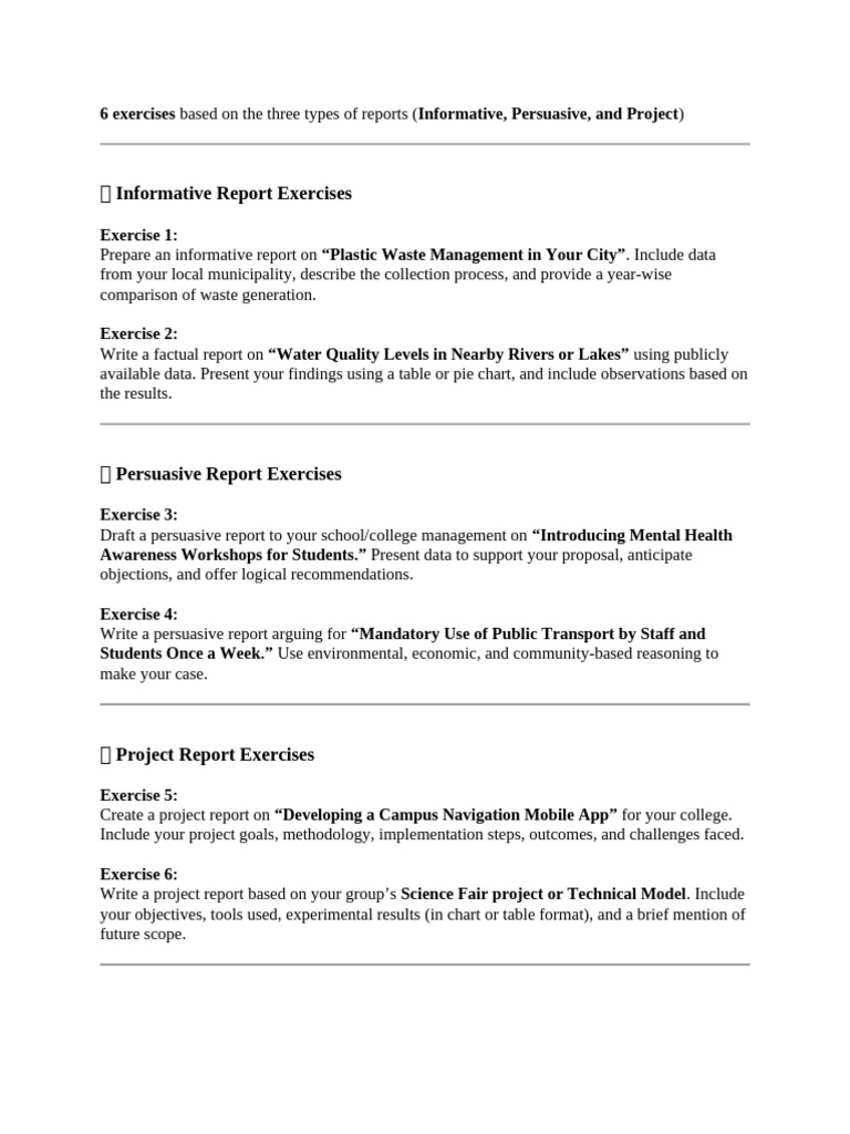 Exercises On Report Writing | PDF
