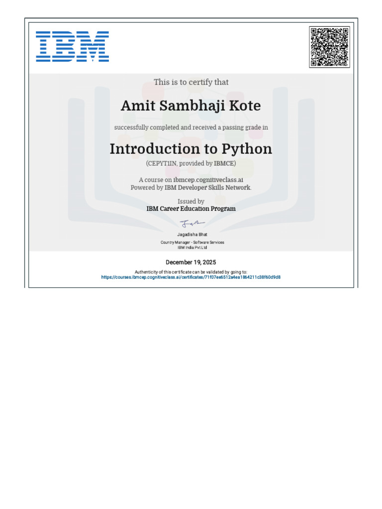 IBM Python Course Completion Certificate | PDF
