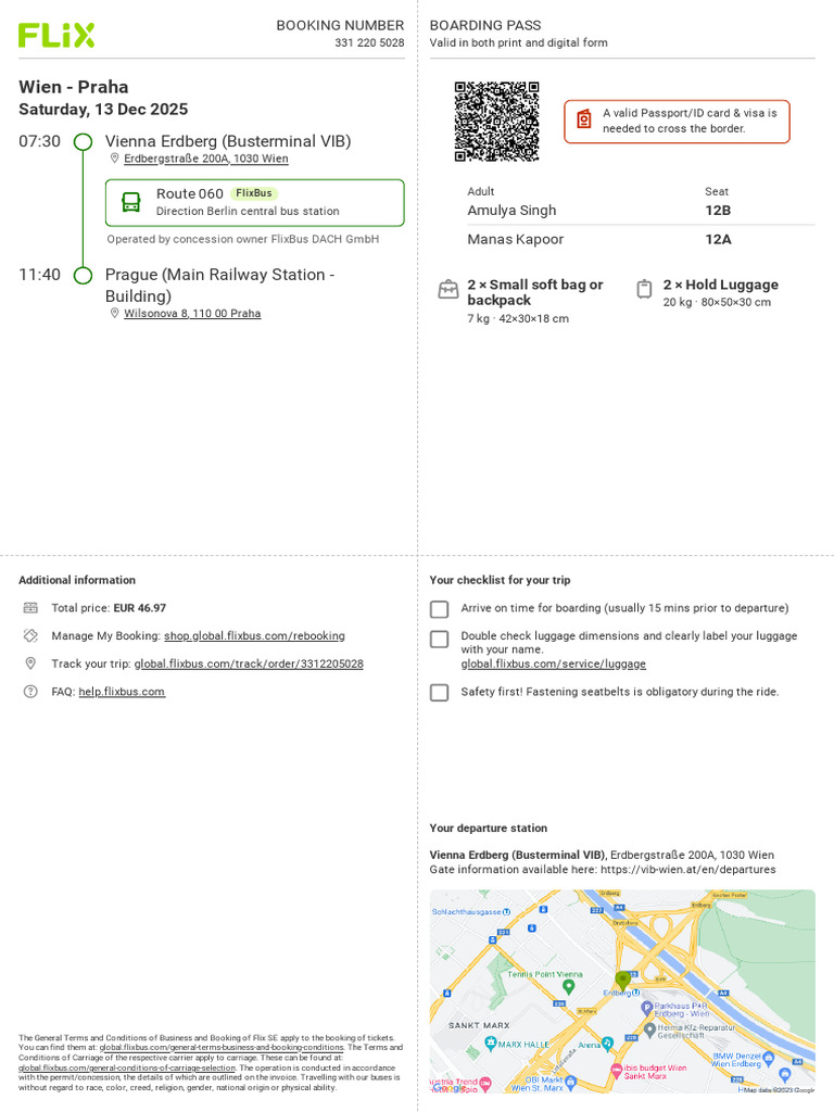 FlixBus Ticket: Wien to Praha 2025 | PDF | Government And Personhood