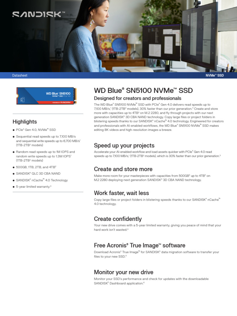Data Sheet WD Blue sn5100 Nvme SSD | PDF | Solid State Drive | Flash Memory