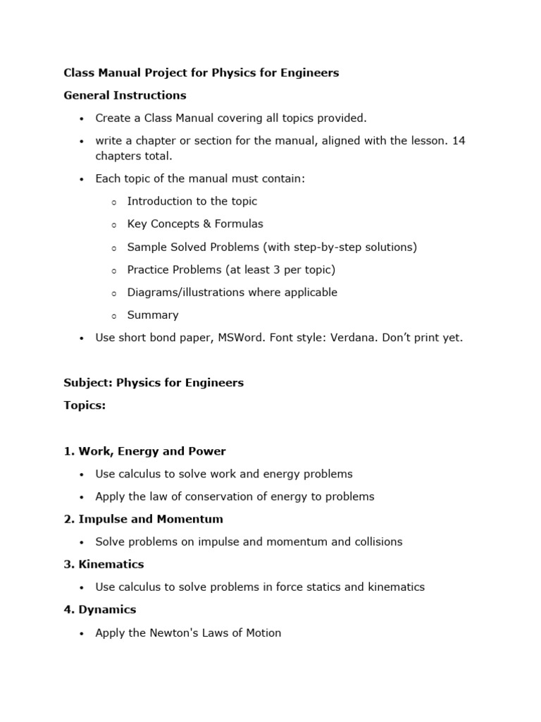 Physics for Engineers Class Manual | PDF