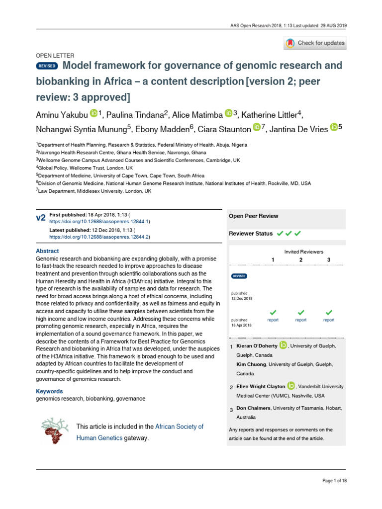 Governance Framework for Genomic Research | PDF | Governance | Consent