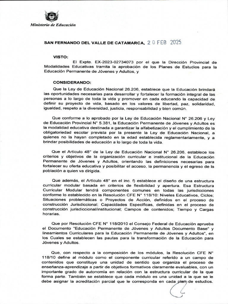 RM E N°_ 123_25 _Estructura Modular EPJA Secundaria | PDF