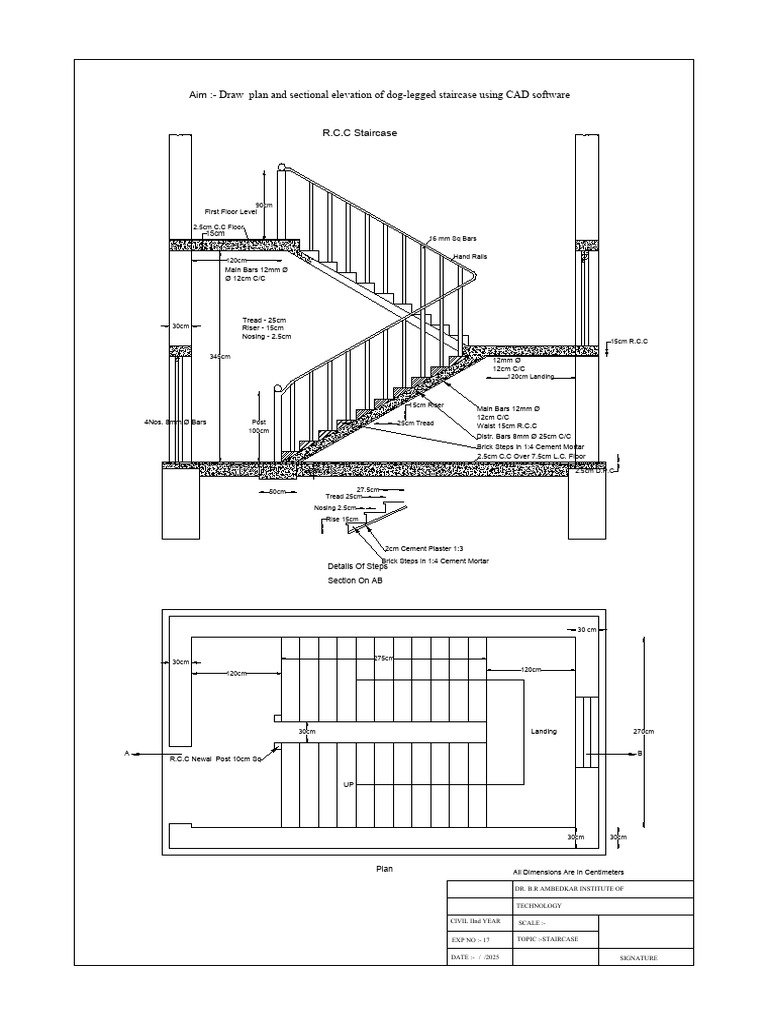 R.C.C Staircase Design Plan and Details | PDF | Architectural Elements ...