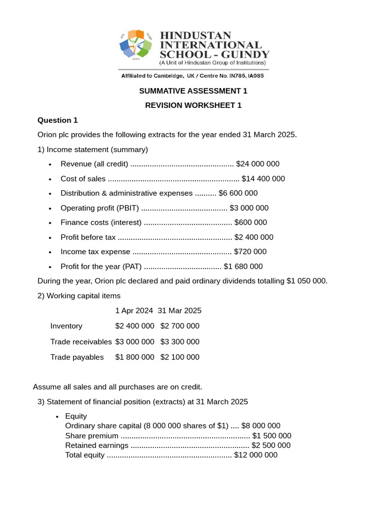 Revision Worksheet 1 | PDF | Expense | Equity (Finance)