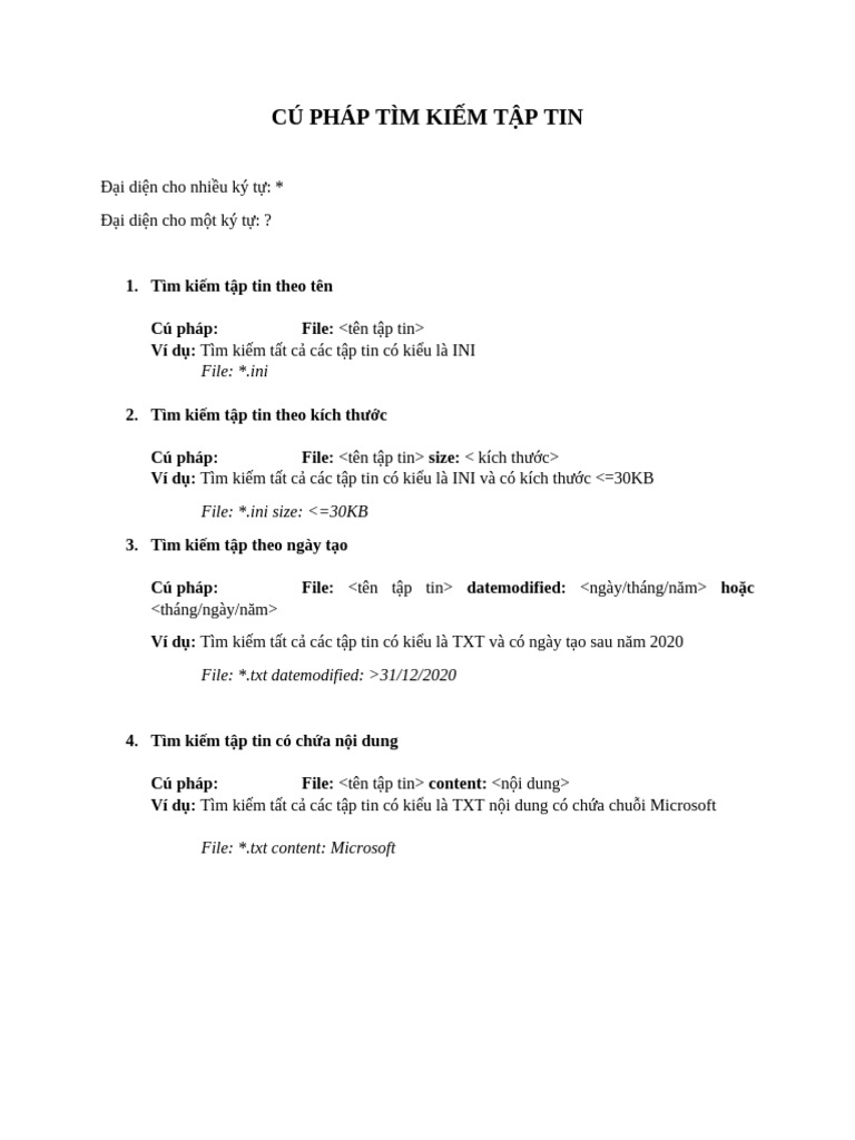 Cú Pháp Tìm Kiếm Tập Tin | PDF