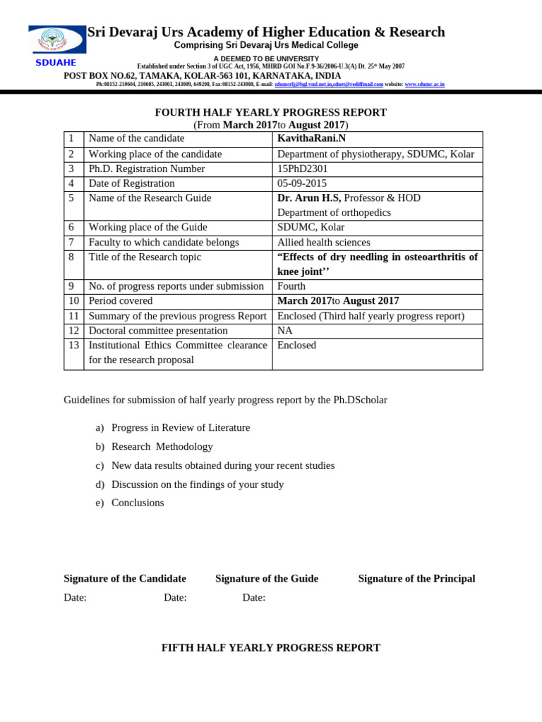 Progress Report Format | PDF | Doctor Of Philosophy | Educational Stages