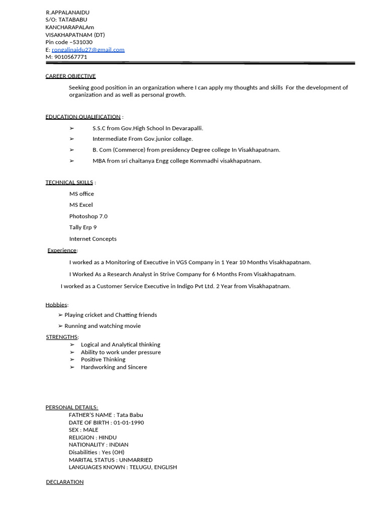 Appala Naidu Resume Sarthik (1) | PDF