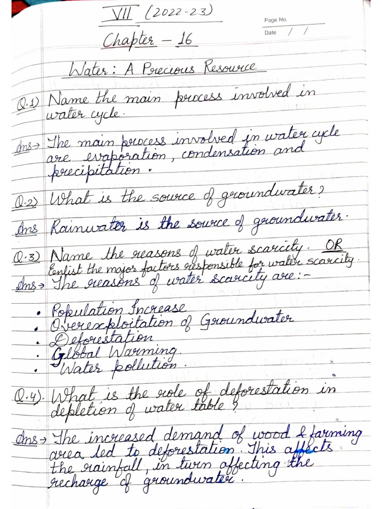 Class 7 (2022-23)Water - Question Answers | PDF