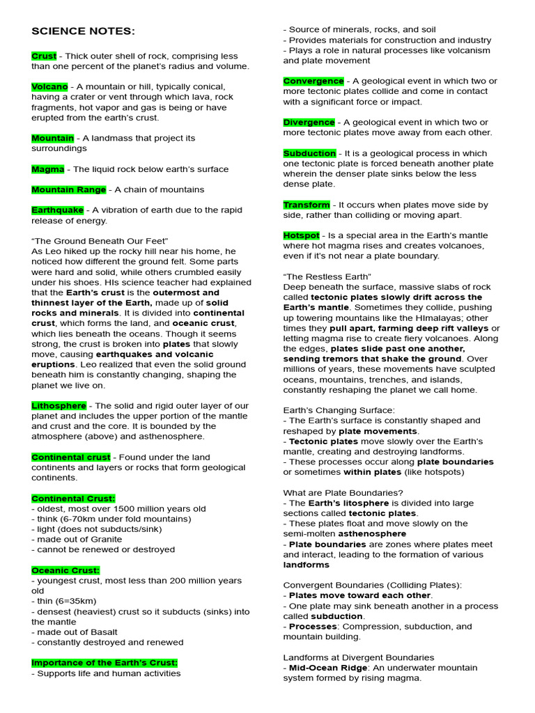 Science Notes | PDF | Volcano | Plate Tectonics