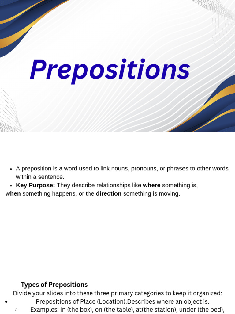 Understanding Prepositions: Types & Uses | PDF