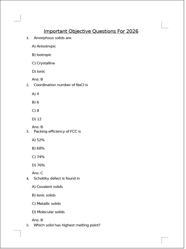 Essential 2026 Objective Questions | PDF | Chemistry | Physical Sciences