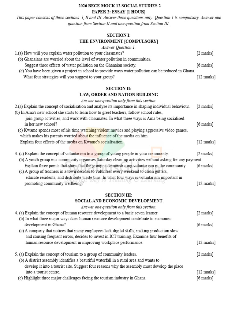 2026 Bece Mock 12 Social Studies 2 | PDF | Human Resources | Social ...