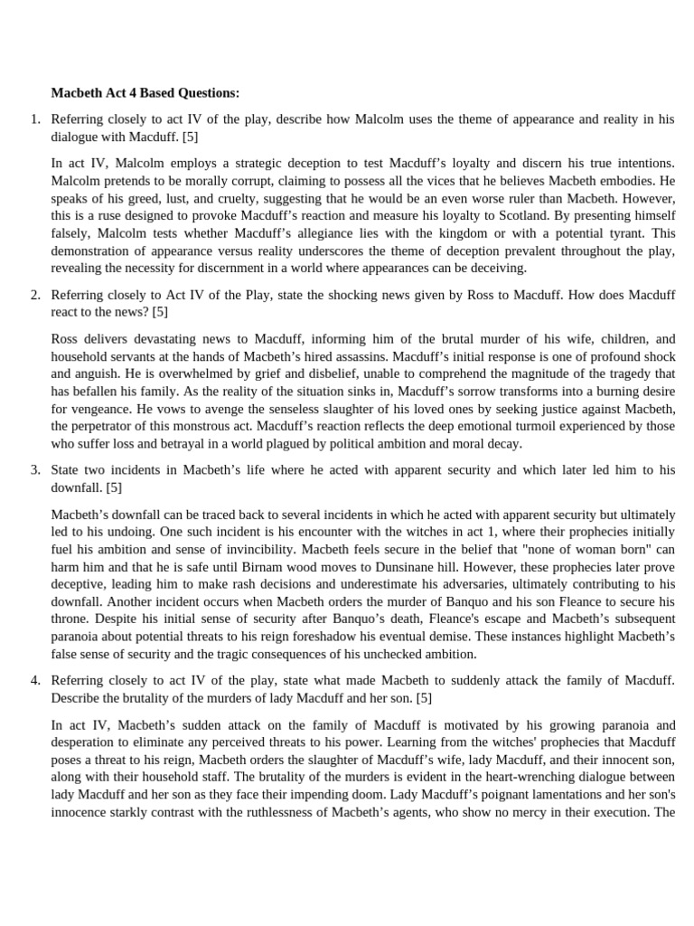 Macbeth Act 4 Analysis and Questions | PDF | Macbeth | Shakespearean ...