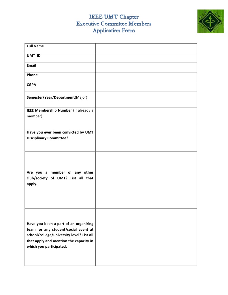 Application Form IEEE Branch UMT | PDF | Institute Of Electrical And ...