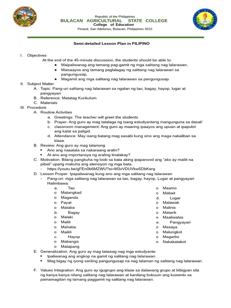 SEMI-DETAILED LESSON PLAN TEMPLATE (9) | PDF