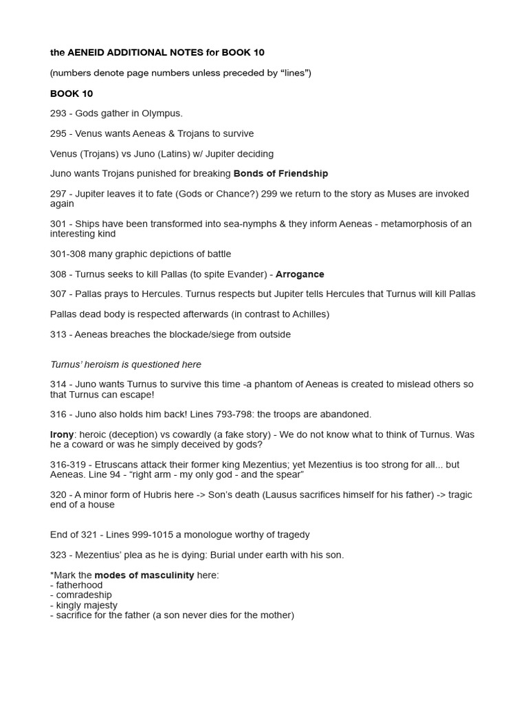 The Aeneid Additional Notes for Book 10 | PDF