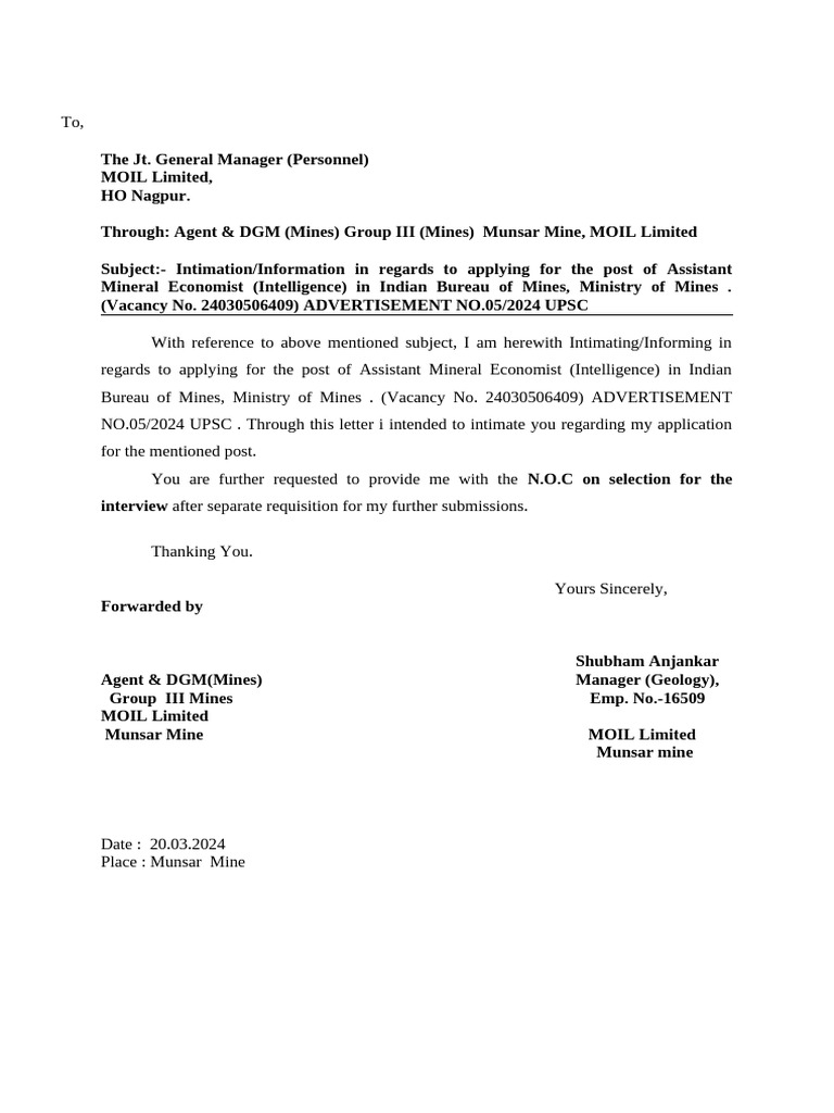 Intimation Letter UPSC | PDF