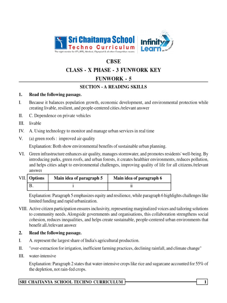 CBSE English Class -X Phase 3 Funwork - 5 Key | PDF