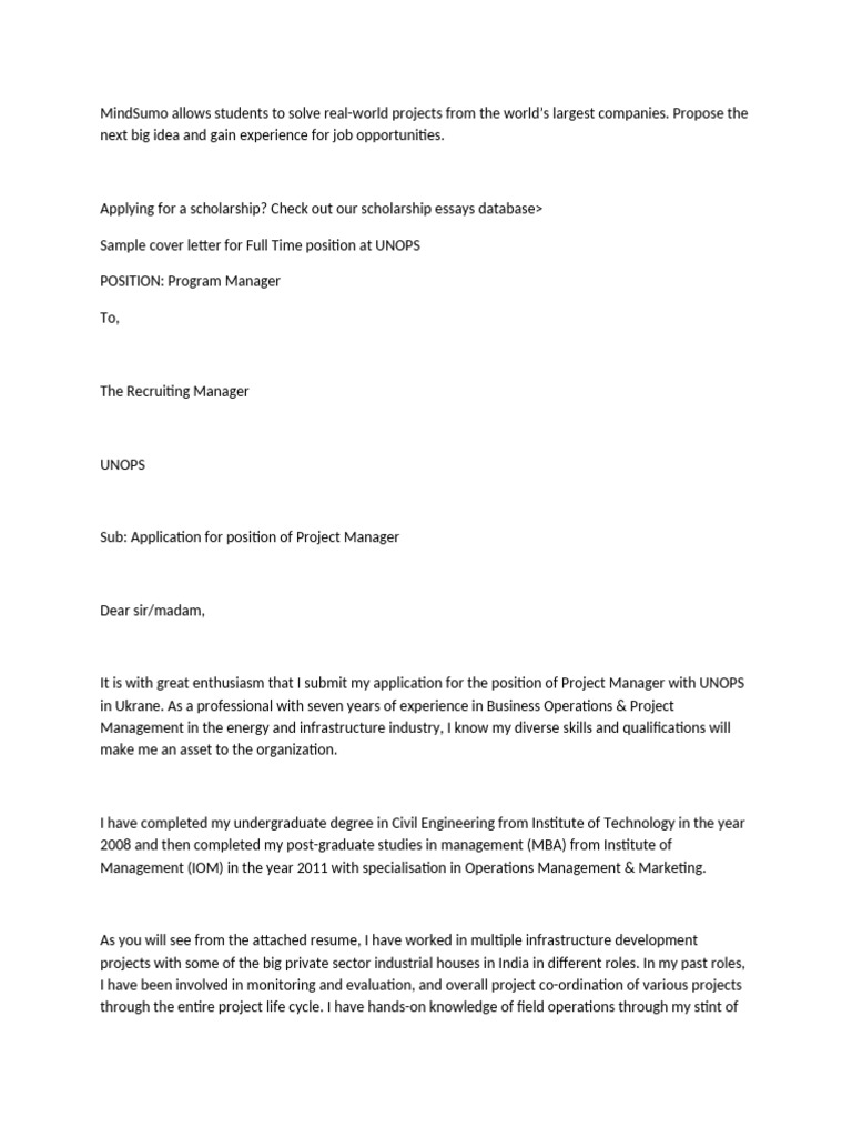 UNOPS Application l Sample (1) | PDF | Business