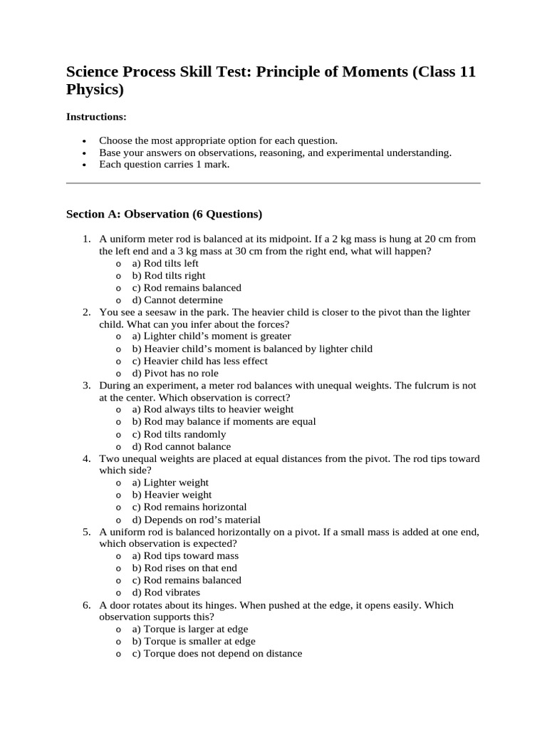 Science Process Skill Test | PDF | Lever | Torque
