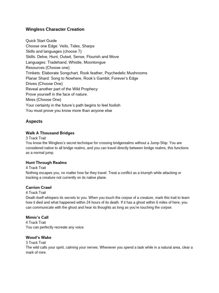 Wingless Character Creation | PDF | Explosion