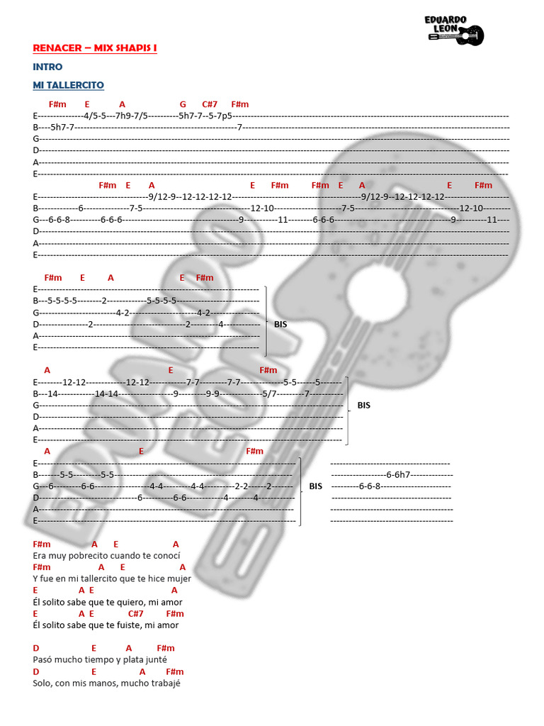 (TABS Y ACORDES) RENACER MIX SHAPIS 1 | PDF