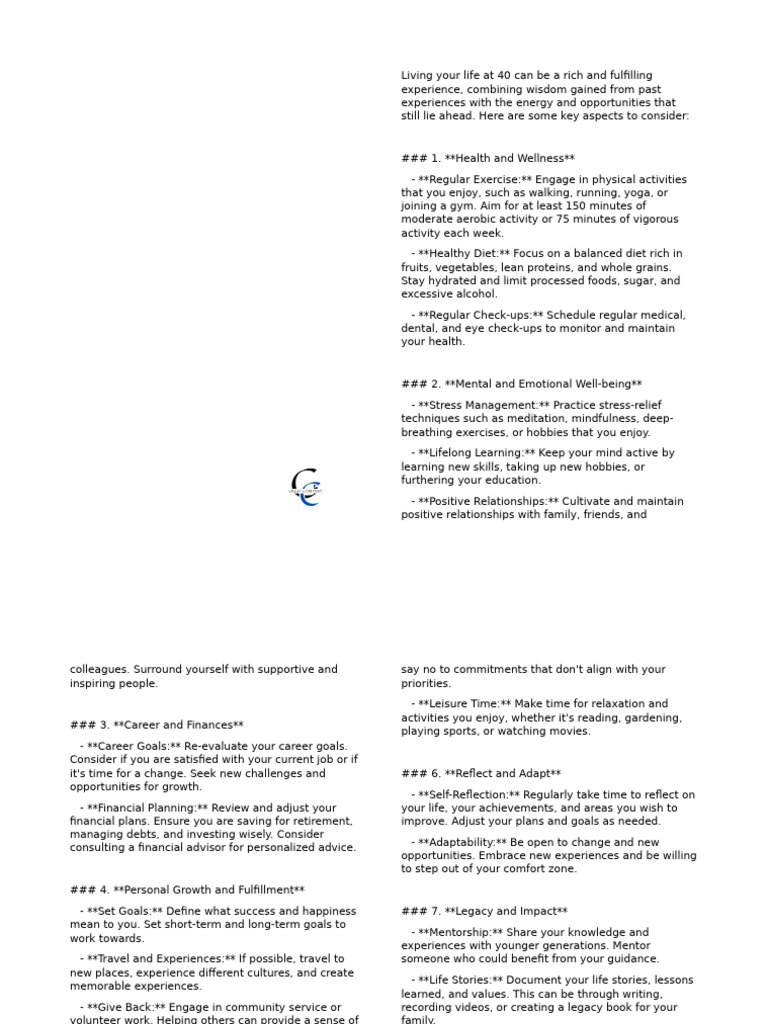 Balance Living At 40 | PDF | Mentorship | Relaxation (Psychology)