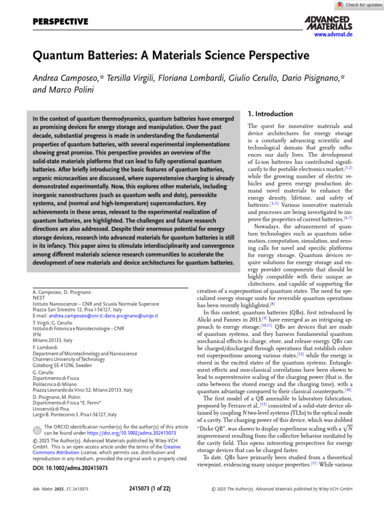 Quantum Batteries: Materials Insights | PDF | Theoretical Physics ...